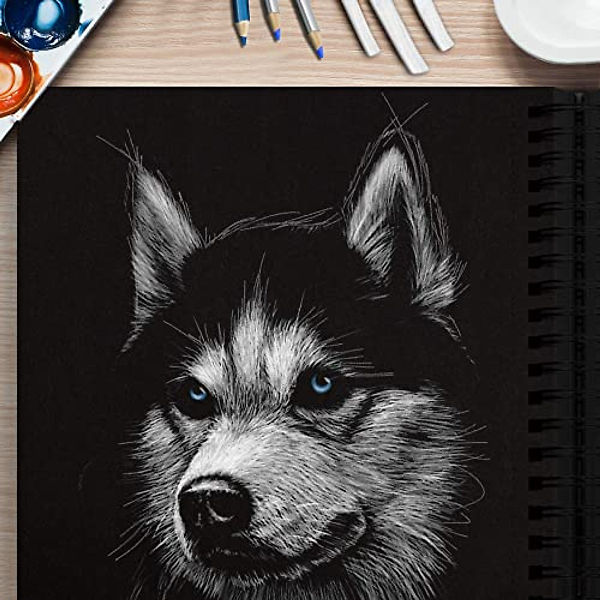 70 Sheets Premium Black Paper Sketchbook - 9 x 12 Inches (110lb/180gsm) Spiral Bound Black Drawing Mixed Media Paper for Gel Pens, Color Pencils, Chalk, Oil Pastels, and Glow in The Dark Paint