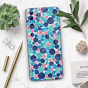 DesignSkinz Mixed Aqua Blue and Pink Watercolor Dots Protective Vinyl Decal Wrap Skin Cover Compatible with The Samsung Galaxy S20 (Screen Trim & Back Glass Skin)
