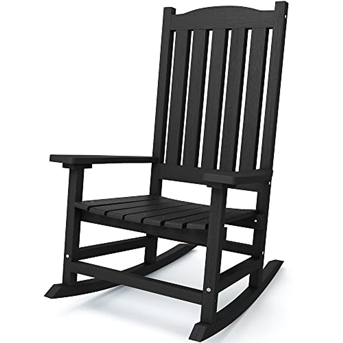 SERWALL Patio Rocking Chair, Oversized Porch Rocker for Adults, All Weather Resistant Rocking Chair for Patio Lawn Garden, Black