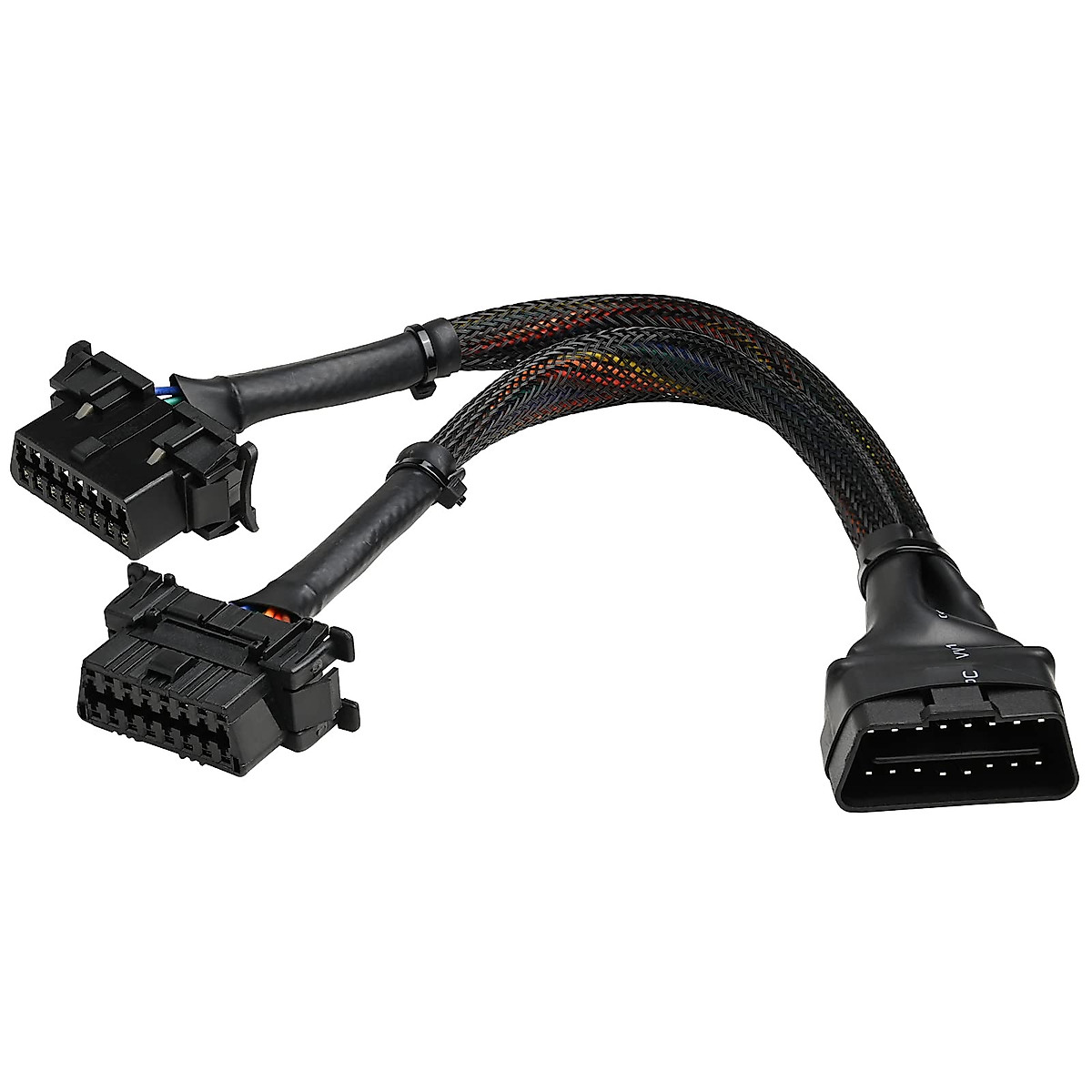 iKKEGOL 30cm 16 Pin OBD2 OBDII J1962 Y Cable Cord Splitter Extension 1x Male to 2X Female Braid Connector 12"