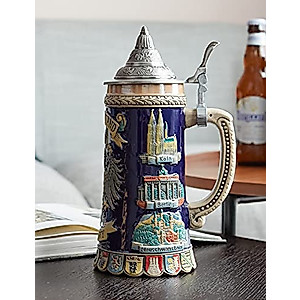HAUCOZE Beer Stein Mug German Coats of Arms Stanley Viking Tankard with Petwer Lid Birthday Gifts 0.6Liter