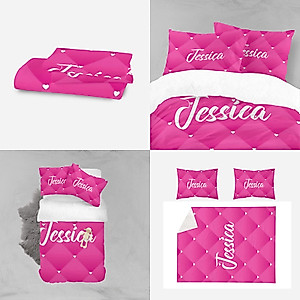 XIUCOO Personalized Pink Heart Print Duvet Cover Sets with Name Bedding Set 3 Pcs Quilt Cover with Zipper for Adult Birthday Gift,Queen Size