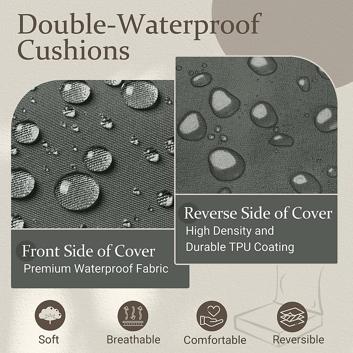 downluxe Outdoor Deep Seat Cushions Set, Waterproof Memory Foam Patio Furniture Cushions with Zipper for Outdoor Chair Sofa, 24" x 24", Dark Grey 1, 2 Piece Set