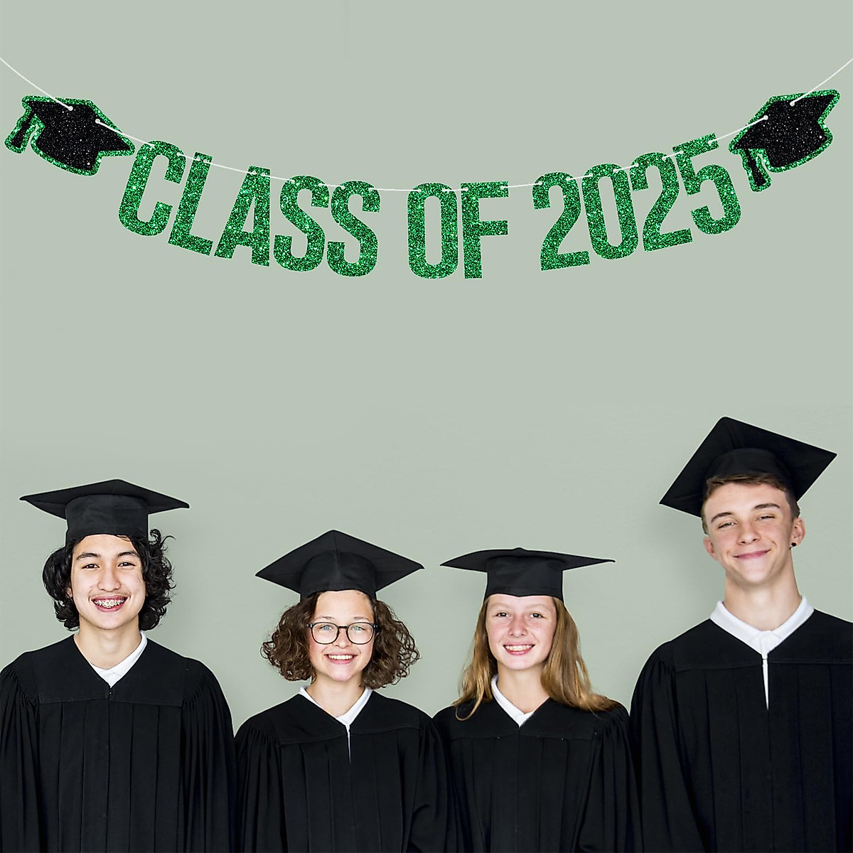 Class of 2023 Banner - 2023 Graduation Decorations, Congrats Grad Decorations, High School College Graduation Party Decoration Supplies Green Glitter