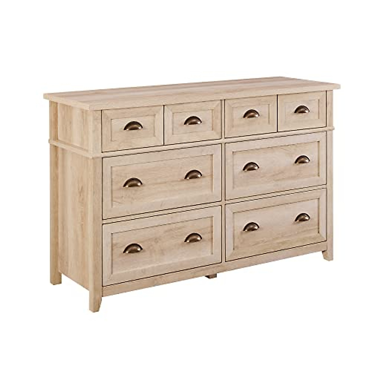 Walker Edison Modern Farmhouse 6-Drawer Framed Dresser with Half-Moon Handles, 52 Inch, White Oak