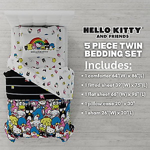 Franco Sanrio Hello Kitty & Friends Bedding 5 Piece Super Soft Comforter and Sheet Set with Sham, Twin, (100% Official Licensed Product) Collectibles