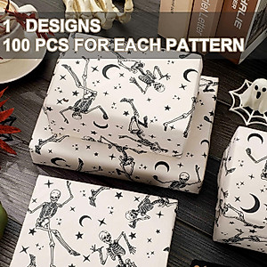 Whaline 100 Sheets Halloween Tissue Paper Dancing Skeleton Gift Wrapping Paper Decorative Art Paper for Home Party DIY Crafts Supplies, 14 x 20 Inch