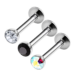 BanaVega 3PCS Surgical Steel Labret Studs 16g 5/16 8mm 3mm Crystal Ball Rim Earrings Medusa Piercing Jewelry 0858