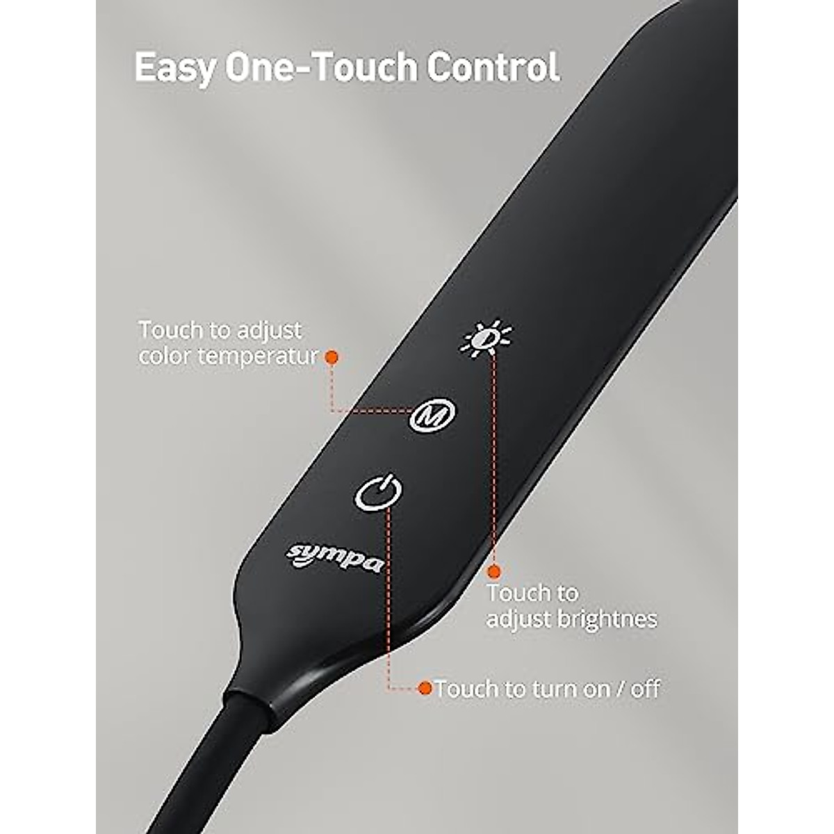 sympa LED Floor Lamp, Super Bright Dimmable LED Lamps for Living Room, Standing Lamp with Adjustable Gooseneck, Touch Control, Stable Base Floor Lamps for Bedroom Office (Black)