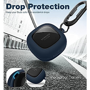 SURITCH for Samsung Galaxy Buds 2 Pro Case(2022)/Galaxy Buds 2 Case(2021)/Galaxy Buds Live Case(2020)/Galaxy Buds Pro Case(2021) Hard PC Shockproof TPU Cover with Gun-Colored Keychain Carabiner, Blue