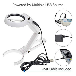 YOCTOSUN Magnifying Glass with Light and Stand, Hands Fee & Desktop Magnifier with 7X Magnification, 6 Bright LED Lights and Foldable Handle, Ideal for Electronics, Jewlery, Coins, Craft & Hobbies