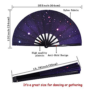 Amajiji Large Galaxy Folding Fan, Chinease/Japanese Folding Nylon-Cloth Hand Fan, Hand Folding Fans for Women/Men, Hand Fan Festival Gift Fan Craft Fan Folding Fan Dance Fan (AM3)