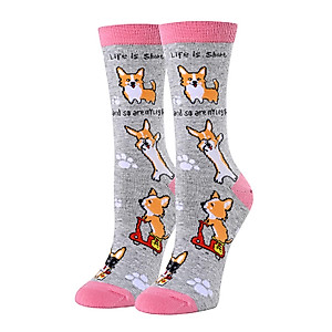HAPPYPOP Funny Corgi Gifts for Corgi Lovers Women, Novelty Corgi Socks Crazy Silly Fun Socks