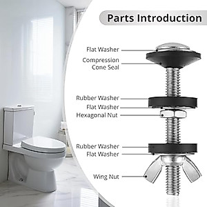 4 PCS Universal Toilet Tank to Bowl Gasket, Toilet Tank to Bowl Bolts Repair Kit, Heavy Duty Stainless Bolts, Rubber Washers Gaskets