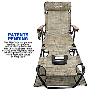 EasyGo Product FFLIP Patio Chaise Lounger Chair Face & Arm Holes 4 Legs Support Textilene Material 6 Position Reclining Head Rest Pillow Beach or Home Use-PATENTS Pending, 1 Pack, Deluxe Tan