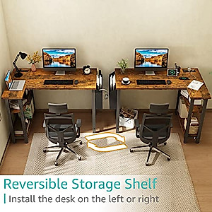 Lufeiya Small L Shaped Desk with Power Outlet Shelves, 40 Inch Corner Desk for Small Space Home Office, L-Shaped Computer Desk PC Desks with Charging Station, Rustic Brown