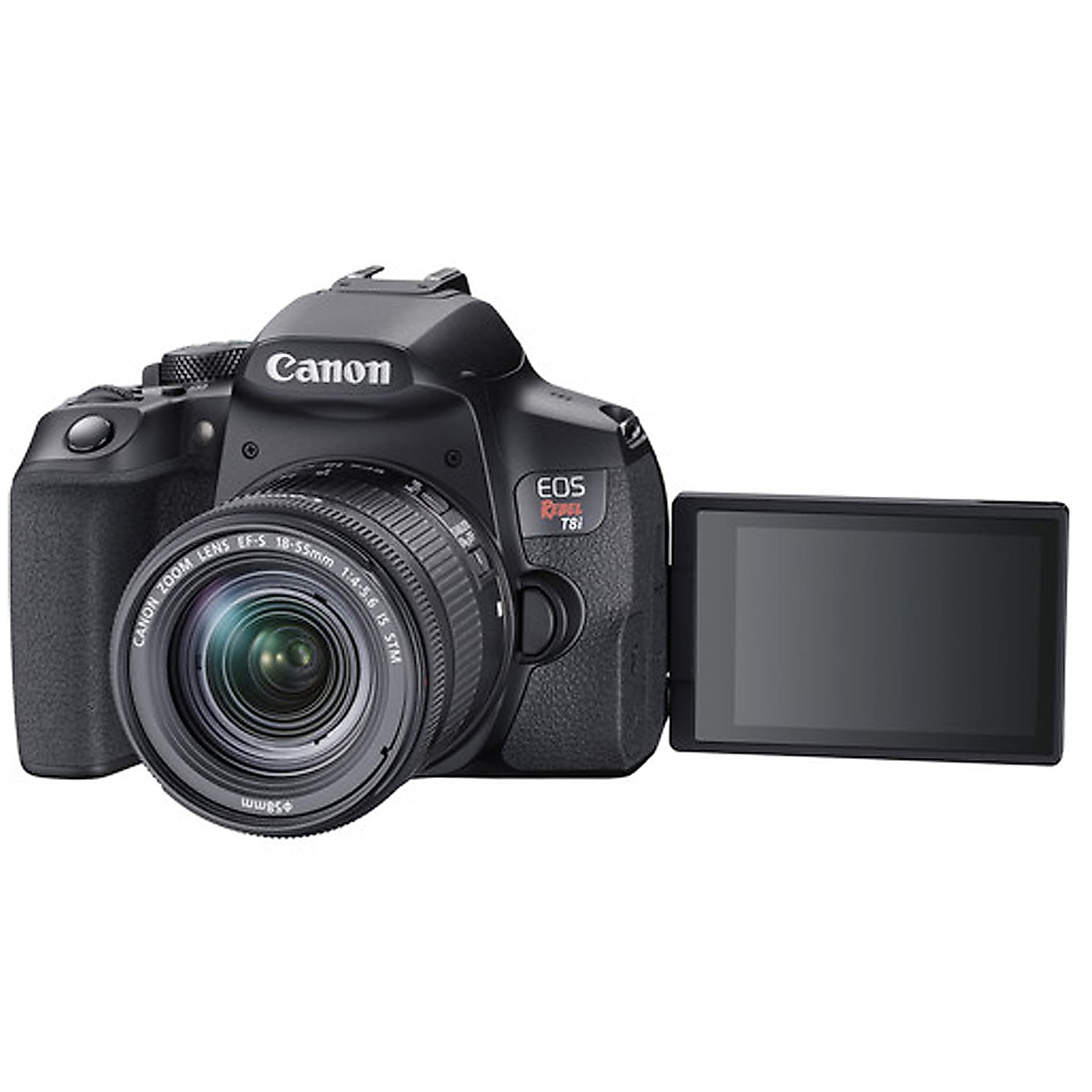 Canon EOS Rebel T8i DSLR Camera w/EF-S 18-55mm F/4-5.6 is STM Lens + EF 75-300mm f/4-5.6 III Lens + 420-800mm f/8.3 HD Lens + 2X 64GB Memory + Case + Filters + Tripod + More (35pc Bundle)