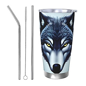 WXZYFP Car cup (single silver rim), can use a straw or drink directly, easy to use.Fierce wolf head