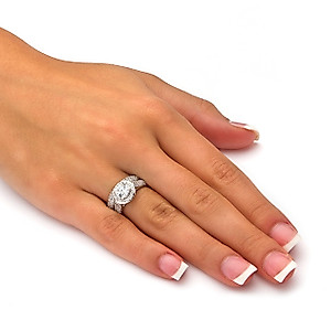 PalmBeach Platinum-plated Round Cubic Zirconia Pave Halo Bridal Ring Set Sizes 7-10 Size 9