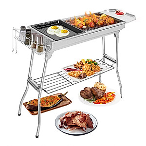 Outvita Portable Charcoal Grill, 39 x 12x 28" Foldable Barbecue Grill, Stainless Steel BBQ Grill for Outdoor Cooking Camping Hiking Picnic Garden Beach Party(Large)