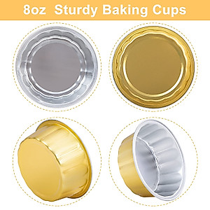 Disposable Ramekins,HEYYUMI 50pcs 8oz Aluminum Foil Baking Cups with Lids,Foil Cupcake Liners,Dessert Cups Flans,Creme Brulee Ramekins Cheesecake Containers,Disposable Muffin Tins Pans(Golden)