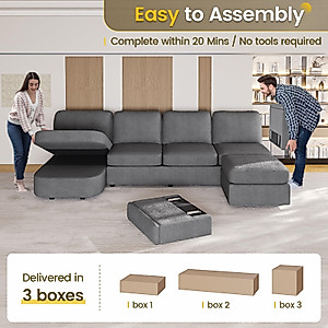 SEDETA U Shaped Couch, Sectional Sofa Couch with Storage Seat, Chenille Dark Grey