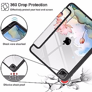 SUROCASE for iPad Pro 11 Inch M2 Case, Clear Back & TPU Cover with Trifold Stand+Pencil Holder for iPad Pro 11 Inch 4th Generation 2022 / 3rd Gen 2021/ 2nd Gen 2020 / 1st Gen 2018, Spring Lotus