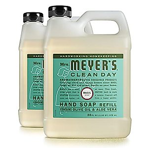Mrs. Meyer's Hand Soap Refill, Made with Essential Oils, Biodegradable Formula, Basil, 33 Fl. Oz - Pack Of 2