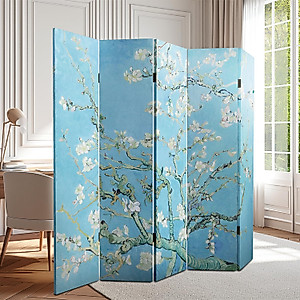 ARSTRIA 5-Panel Folding Room Divider Privacy Screen Van Gogh's Almond Blossoms Painting Canvas Foldable Portable Room Separating Divider Room Partition Freestanding Home Decor 71'' High