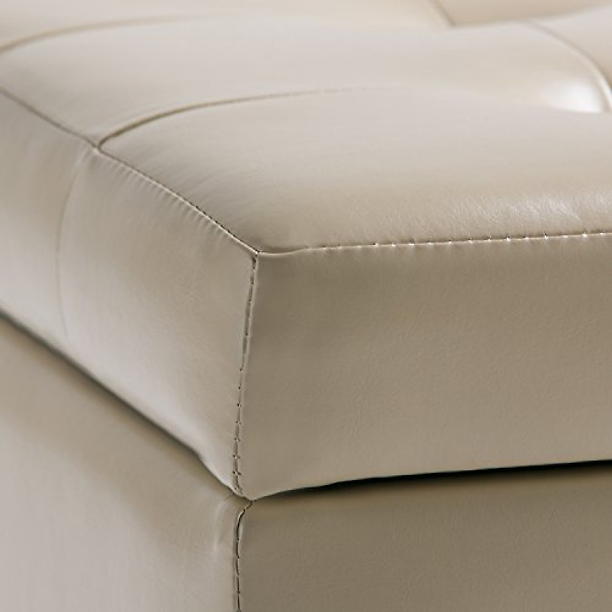 SIMPLIHOME Cosmopolitan 34 Inch Wide Transitional Rectangle Storage Ottoman in Satin Cream Vegan Faux Leather, For the Living Room, Entryway and Family Room