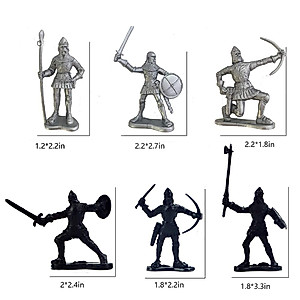 Odowalker 60 Pieces Ancient Soldier Figures Toy Middle Ages Army Infantry Archer Warriors Sword and Shield Swordman Archaic Soldiers Medieval Soldiers Model Military Figures Toy Sliver Black