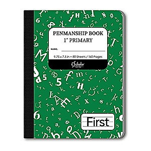 iScholar Grade 1 Primary Composition Book, 7.5 x 9.75 Inches, 80 Sheets, Skip Line Ruling, Green Marble (10028)