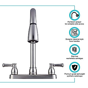Dura Faucet DF-PK350L-SN RV Non-Metallic Low Weight Plastic ResinTwo-Handle Pull-Down Kitchen Sink Faucet (Brushed Satin Nickel)