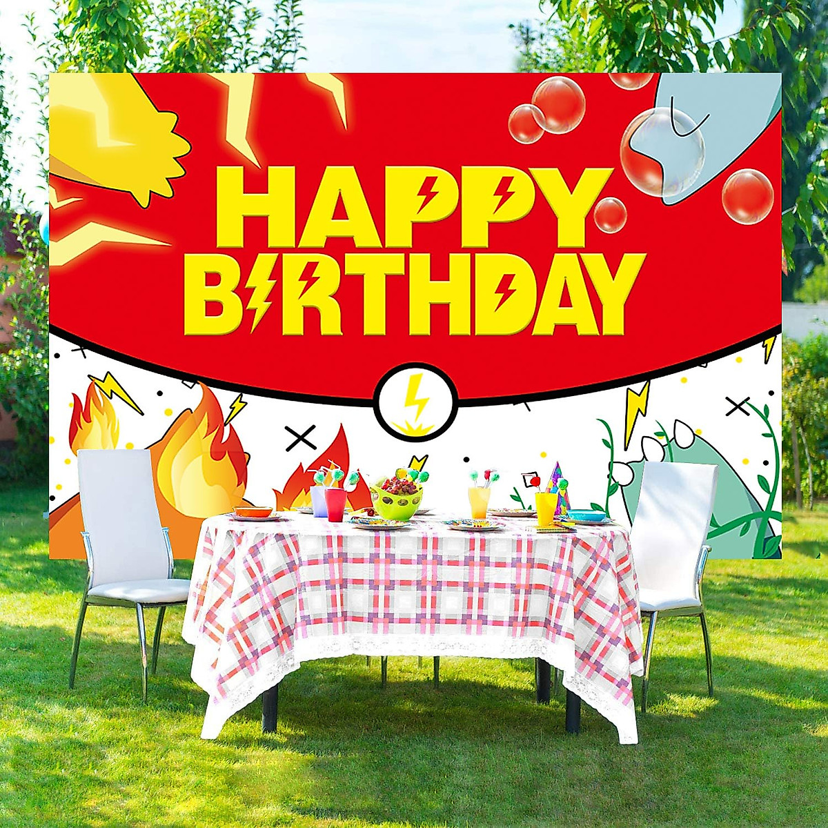 Cartoon Red White Ball Birthday Party Banner for Kid Pet Photo Backdrop Video Gaming Party Banner Kid Birthday Party Decorations Banner Baby Shower Decoration Supplies 5x3ft