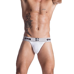GYM Men's Workout Jockstrap with 2" Waistband (White, Medium, 1-Pack)