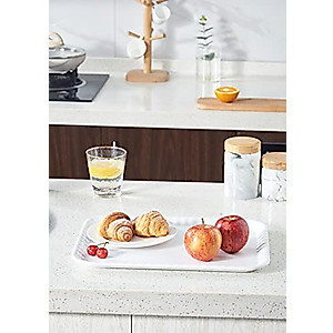 Blue Boat 15" x 11" Rectangular Serving Trays Set of 2 White, Melamine Serving Platter, Light Weight Easy to Clean Sturdy Stackable BPA-Free Dishwasher Safe