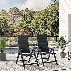 Outsunny 2 Piece Outdoor Patio Folding Chair Set, Aluminum Frame Portable Reclining Camping Seats with Soft Padding & Adjustable Backrest, for Garden, Outdoor, Backyard, Black