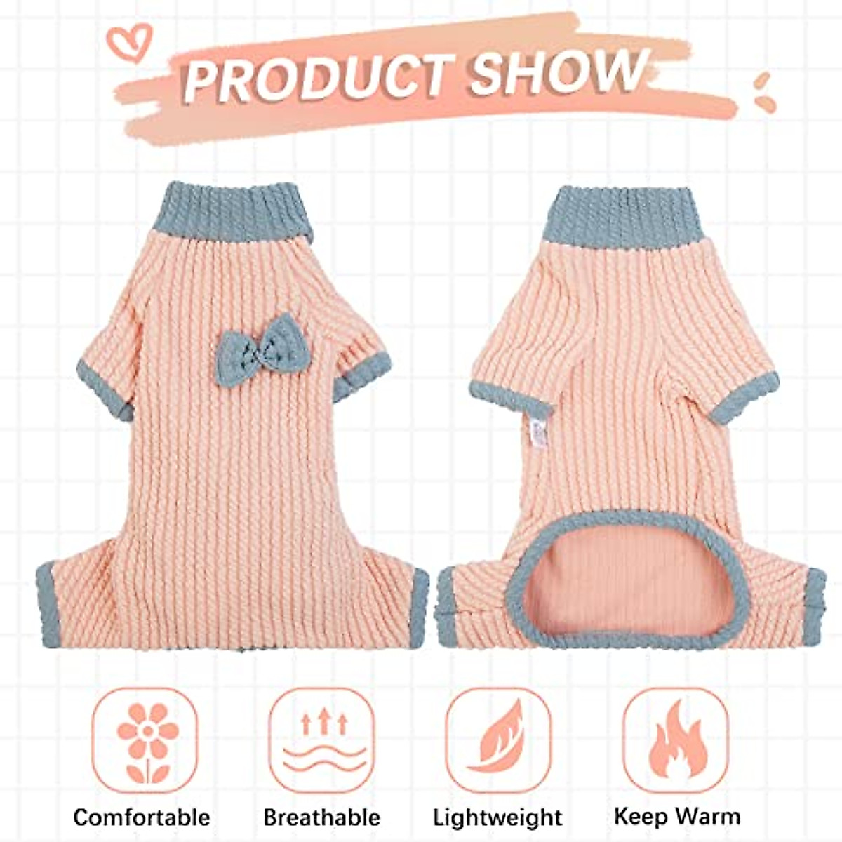 DENTRUN Sphynx Hairless Cats Warm Winter Sweater Cute Pullover High Elasticity Kitten Shirts Breathable Cat Leisure Wear Turtleneck Vest Adorable Cat's Clothes Jacket Pajamas Jumpsuit