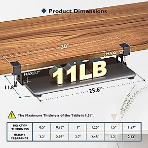 BONTEC Keyboard Tray Under Desk, Pull Out Keyboard & Mouse Tray with C Clamp, 25.6“(30” Including Clamps) x 11.8“ Steady Slide-Out Computer Drawer for Typing, Perfect for Home or Office
