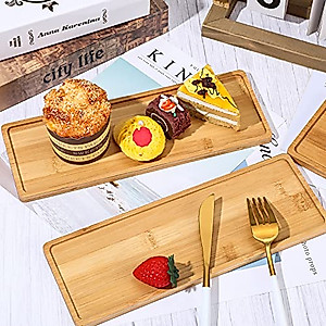 Bamboo Tea Serving Tray 3 Pcs Decorative Multi Use Bathroom Rounded Edges Vanity Tray for Dresser Counter Food, Coffee, Snack, Tissues Candles, 11 x 4 Inch