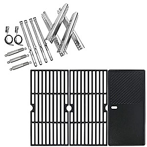 Uniflasy Grill Parts Kit for Charbroil Advantage Series 4 Burner 463240015 463240115 463343015 463344015 Gas Grills Heat Plate Shield Burners Pipe Adjustable Crossover Tubes, Cooking Grate and Griddle