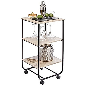 mDesign Metal Wood 3-Tier Rolling Household Storage Cart to use in Bathrooms, Kitchen, Craft Rooms, Laundry Rooms, and Kid's Rooms - Portable, Includes 4 Caster Wheels - Natural/Black