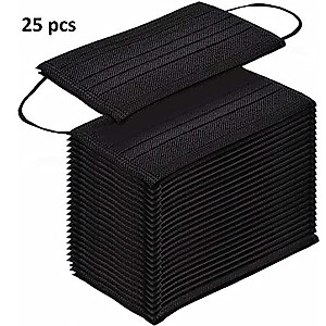 Decor and Home Face Masks, 25 Pack, Black, 3-Ply, Disposable