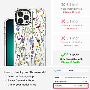 MOSNOVO Case for iPhone 13 Pro Max, [Buffertech 6.6ft Military-Grade Drop Protection] [Anti Peel Off Tech] Clear TPU Bumper Phone Case Cover Design - Floral Garden