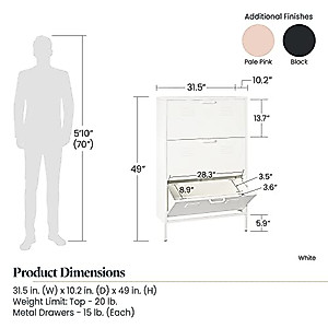 REALROOMS Shadwick 3 Door Locker Style Metal Shoe Storage Cabinet, Black