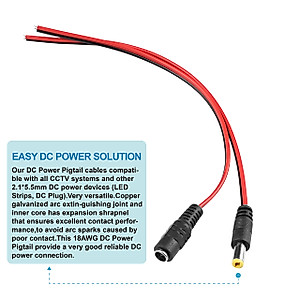 DC Power Pigtail Cable 26 Pairs DC Power Pigtail Wire Plug 1A 2A Pure Copper 2.1mm x 5.5mm 12V Male & Female Connectors for Security CCTV Surveillance System Camera and Lighting Power Adapter (26)
