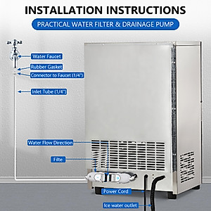 Garvee Commercial Ice Maker Machine, Freestanding Nugget Ice Maker with 2 Water Inlet Modes, 100Lbs/24h, 50Pcs/Cycle, 33lbs Storage Bin, Ice Maker Machine for Home Bar, Coffee Shop, Business