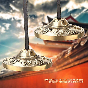 Tibetan Meditation Bell Handcrafted Copper Tibetan Meditation Copper Bell Embossed Tibetan Yoga Meditation Yoga Bell with with Buddhist The Eight Auspicious Symbols(#1)