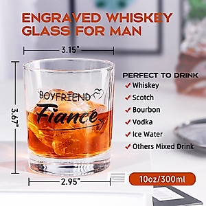 RorAem Whiskey Glasses and Wine Glasses Set - Engagement Gifts for Couples Boyfriend and Girlfriend Fiance Fiancee Gifts for Her and Him - Stemless Wine Glass For Mr and Mrs Bride Groom