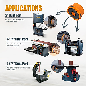 POWERTEC 70354 Dust Port Adapter for 1-3/4" ~ 2-1/2" Port to 4 Inch Dust Collection Hose, Quick Connect Hose Reducer Fittings for Table Saw, Planer, Jointer and Various Power Tools (Patent pending)